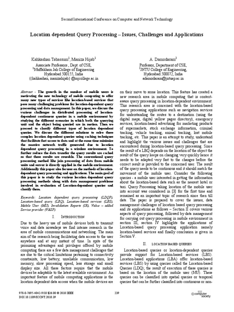 Location Dependent Query Processing - Issues, Challenges and Applications | PDF | Location Based ...