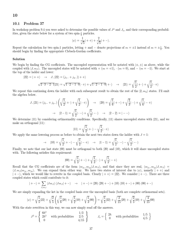 Workshop 10 Solutions | PDF | Hamiltonian (Quantum Mechanics) | Eigenvalues And Eigenvectors