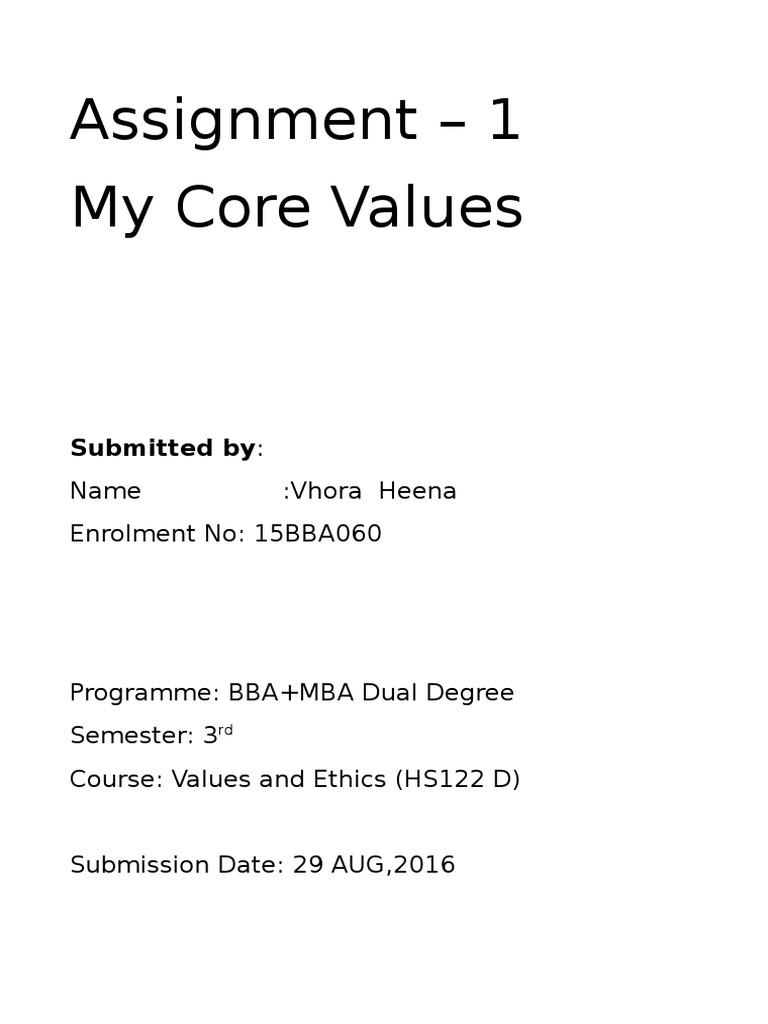 Assignment - 1-My Core Values | PDF | Value (Ethics) | Action (Philosophy)