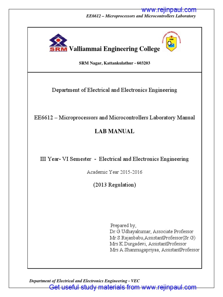 Microprocessors Lab Manual EE6612 | PDF | Analog To Digital Converter ...