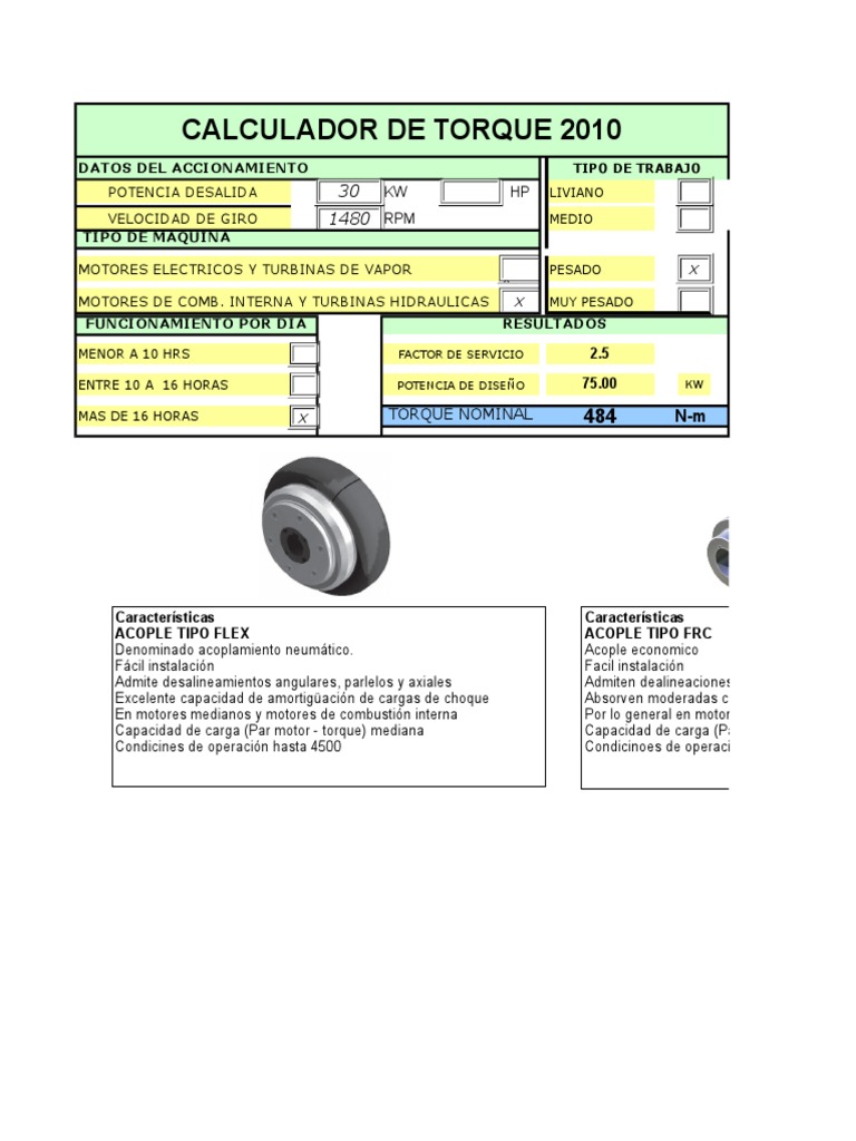 Calculador de Torque (Con Tablas de Los Tipos de Acople Disponibles ...
