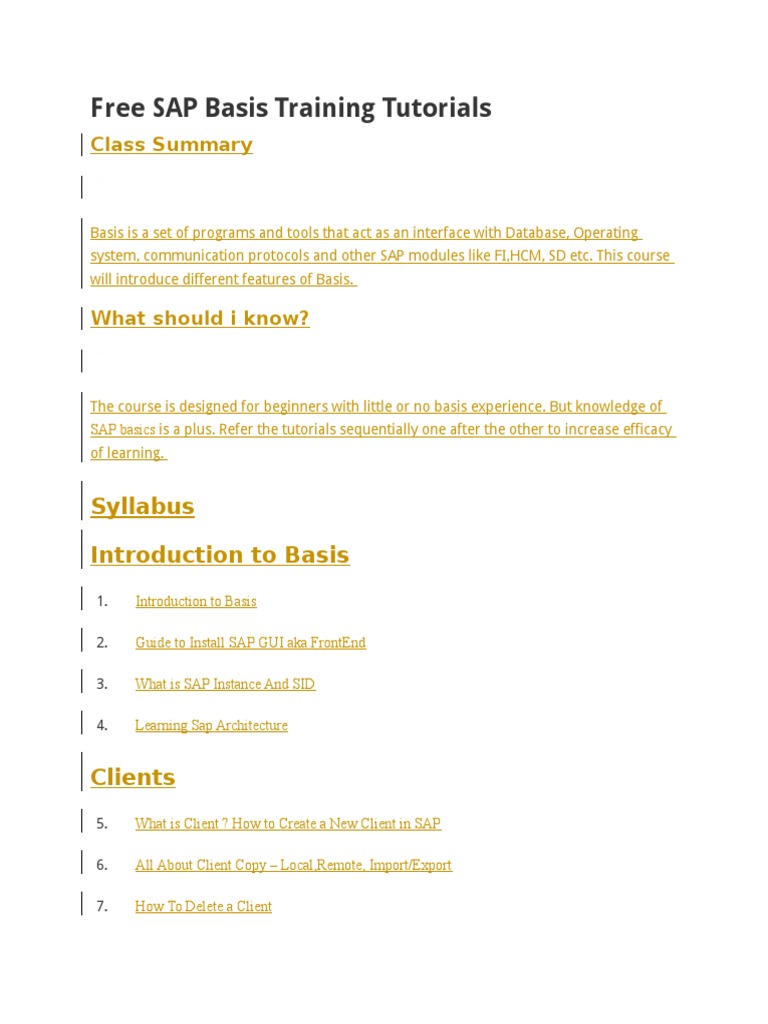 SAP Basis Training Tutorials | Download Free PDF | Sap Se | Databases