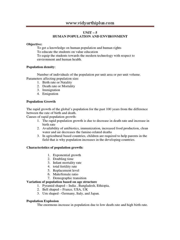 Unit - 5 Human Population and Environment Objective | PDF | Wellness ...