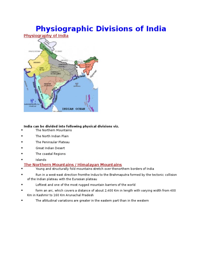India Map Physiographic Divisions of India | PDF | Himalayas | Geology