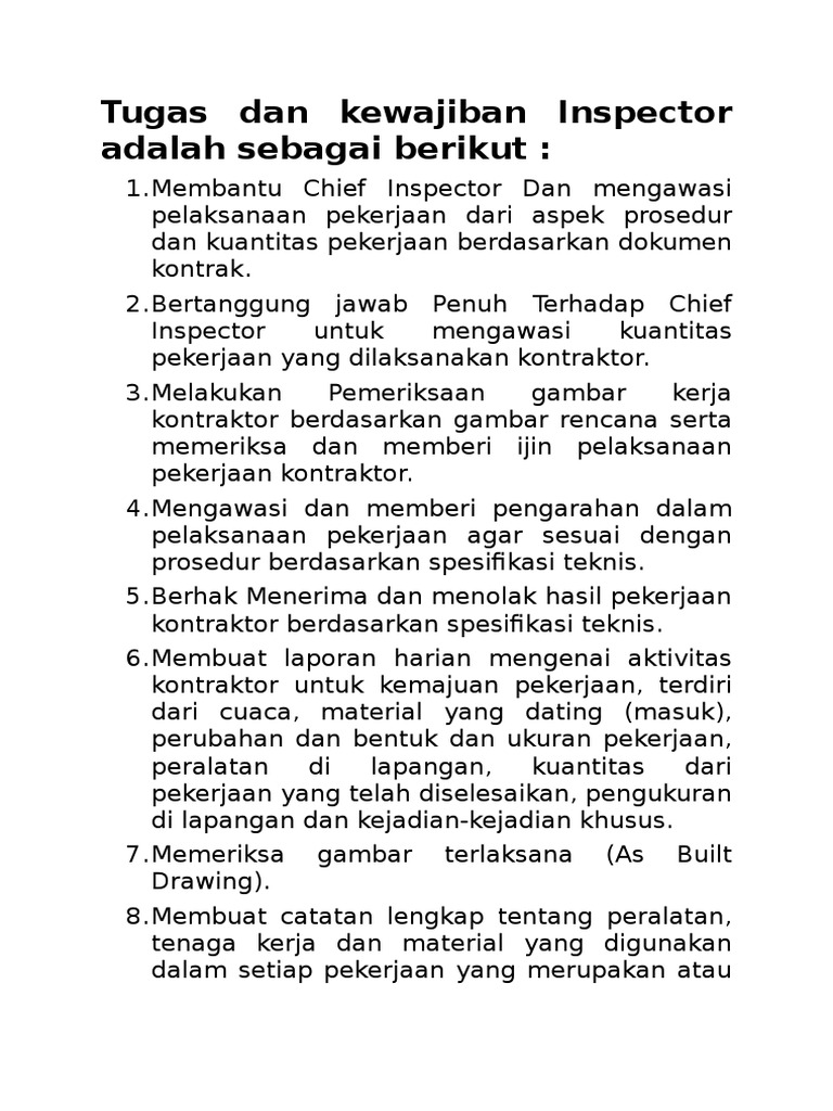 Tugas Dan Kewajiban Inspector | PDF