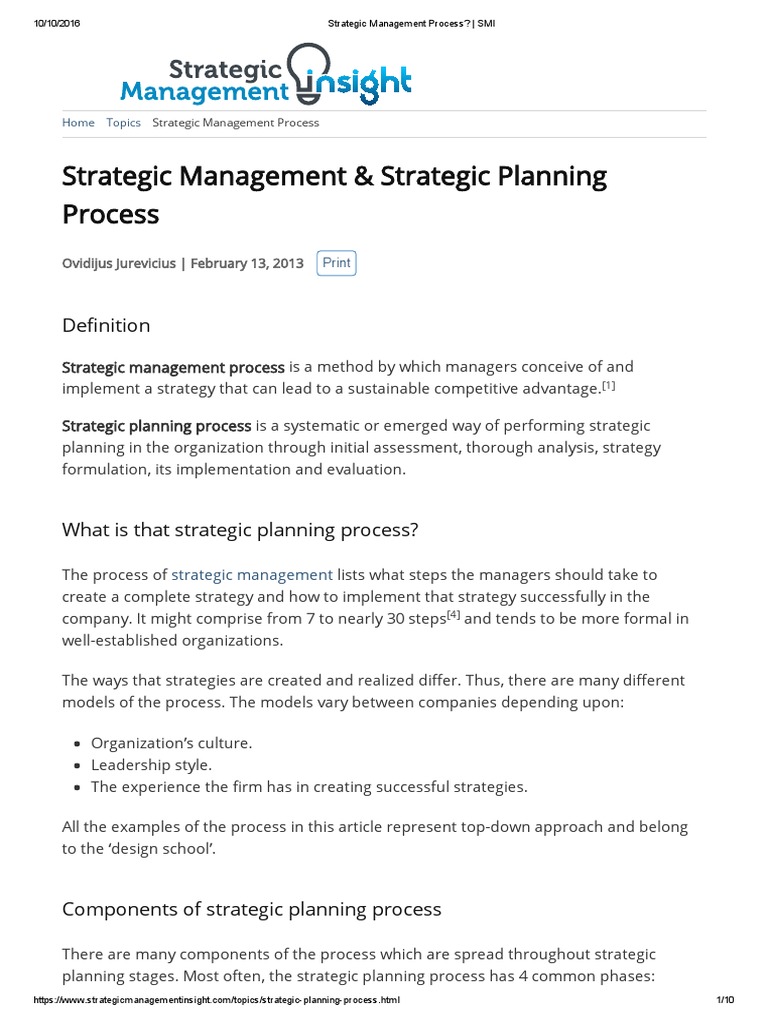 Strategic Management Process - SMI | PDF | Strategic Management ...