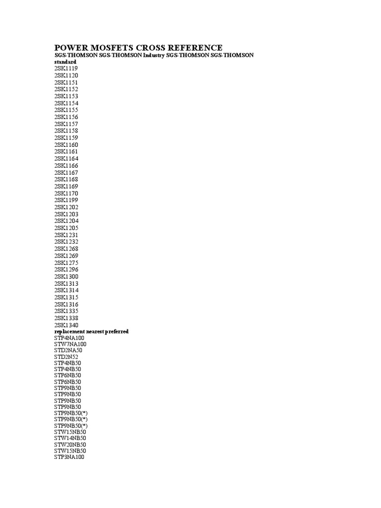 Power Mosfets Cross Reference | PDF | Semiconductor Devices ...