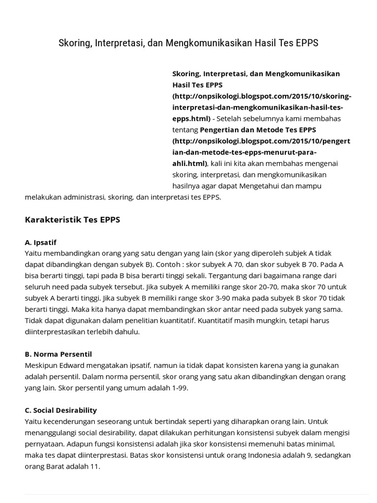 Penilaian Tes EPPS 2 PDF | PDF
