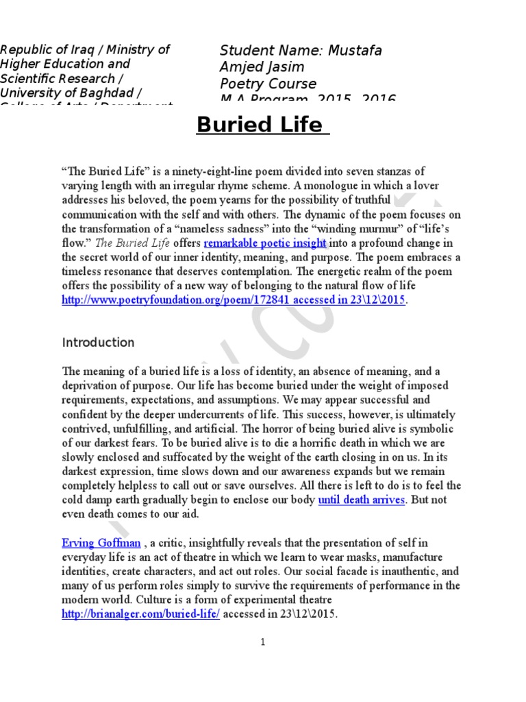 Burried Life | PDF | Poetry | Soul