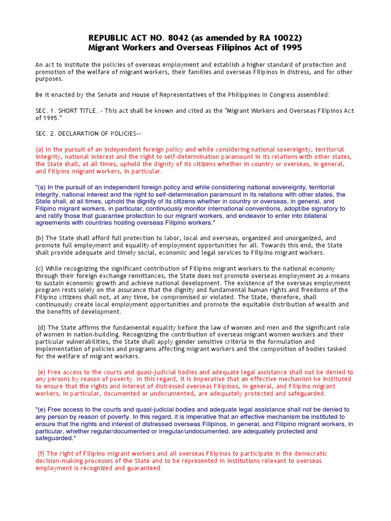 0004 RA 8042 As Amended by RA 10022, and The Implementing Rules | PDF ...