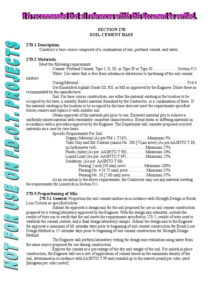 Section 270 Soil-Cement Base 270-1 Description. 270-2 Materials | PDF ...