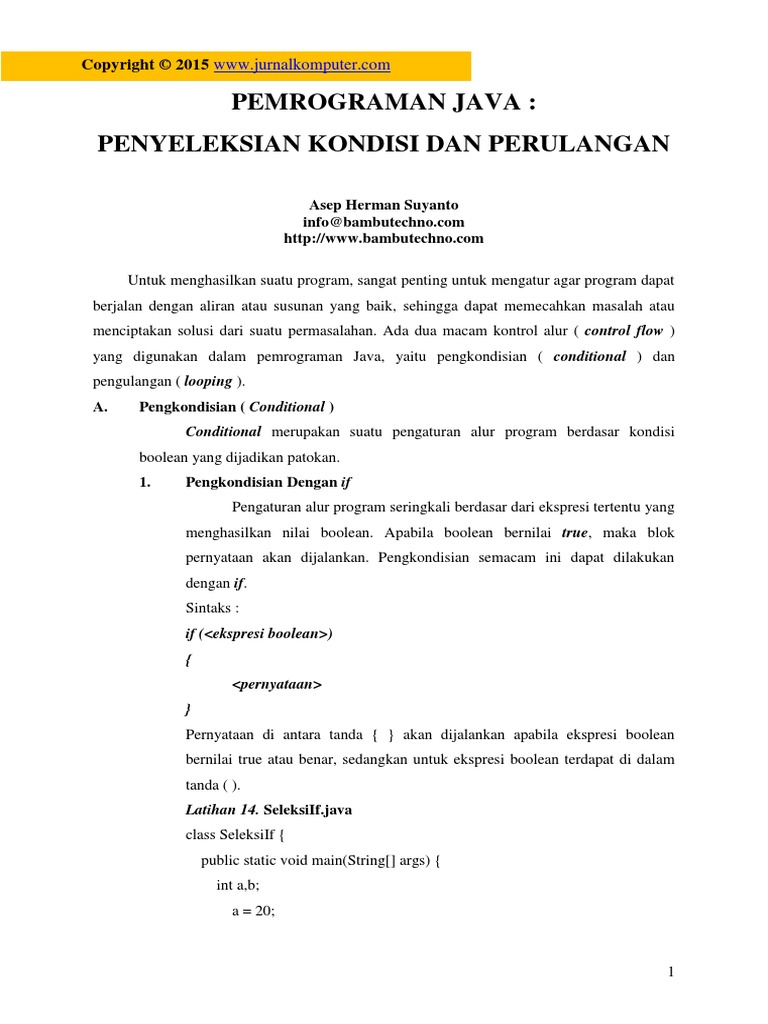 Pemrograman Java - Penyeleksian Kondisi Dan Perulangan | PDF | Metode ...