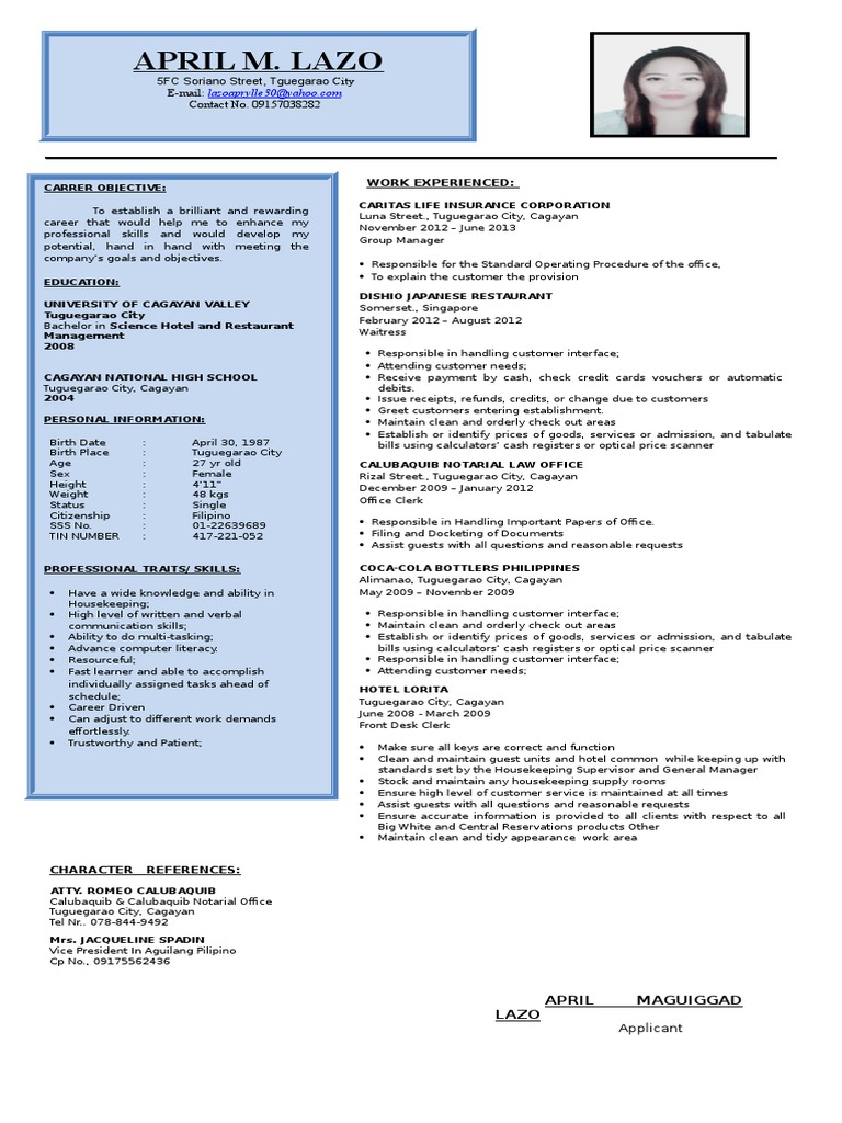 Resume of My AA | PDF | Cheque | Service Industries