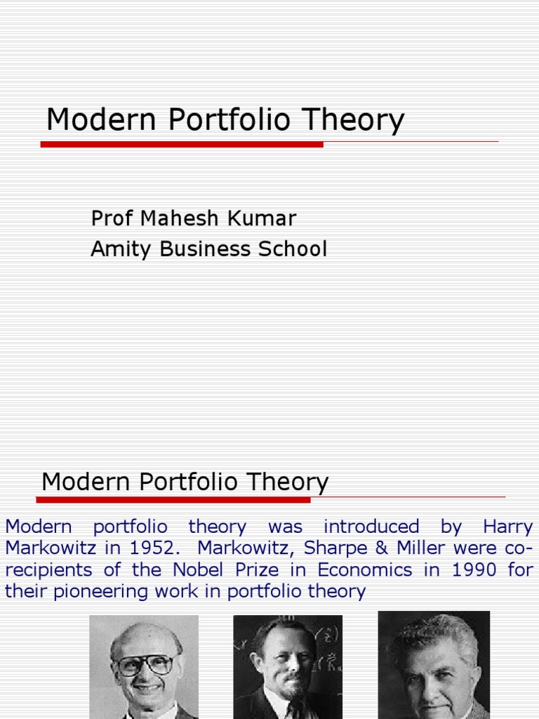 Modern Portfolio Theory: Prof Mahesh Kumar Amity Business School ...