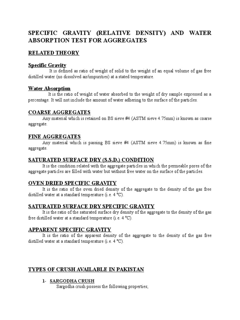 Specific Gravity and Water Absorption of Aggregates | PDF | Porosity ...