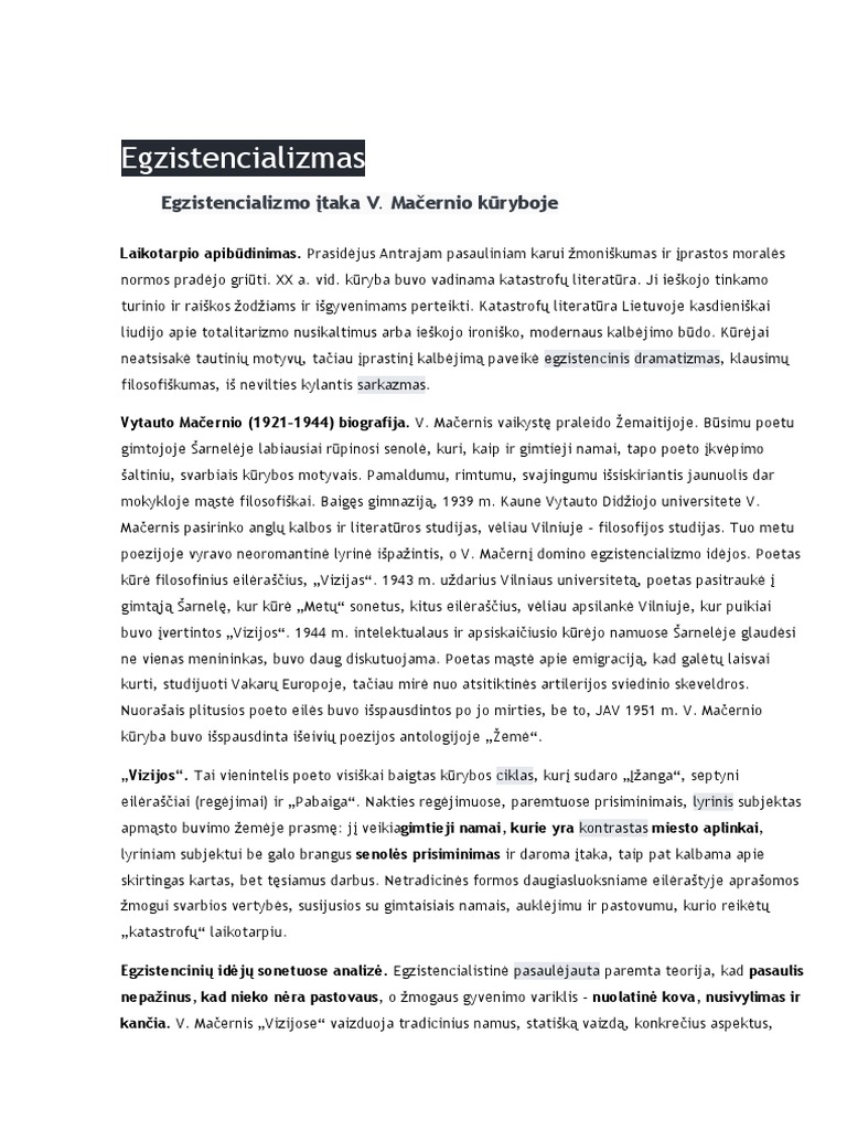 Egzistencializmas, Macernis | PDF