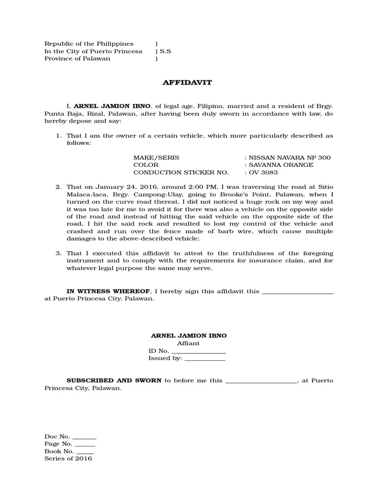 Affidavit for Insurance Claim | PDF | Travel
