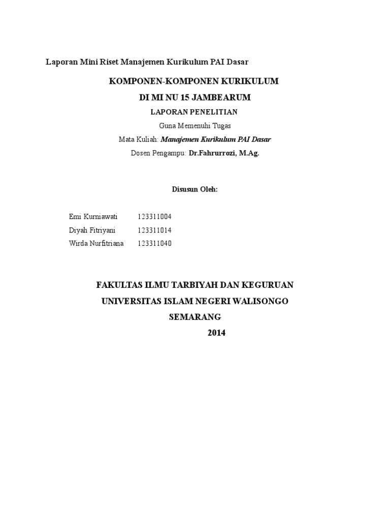 Contoh Laporan Mini Riset | PDF