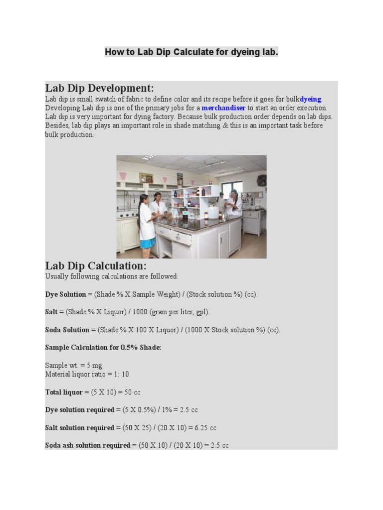 How To Lab Dip Calculate For Dyeing Lab. | PDF