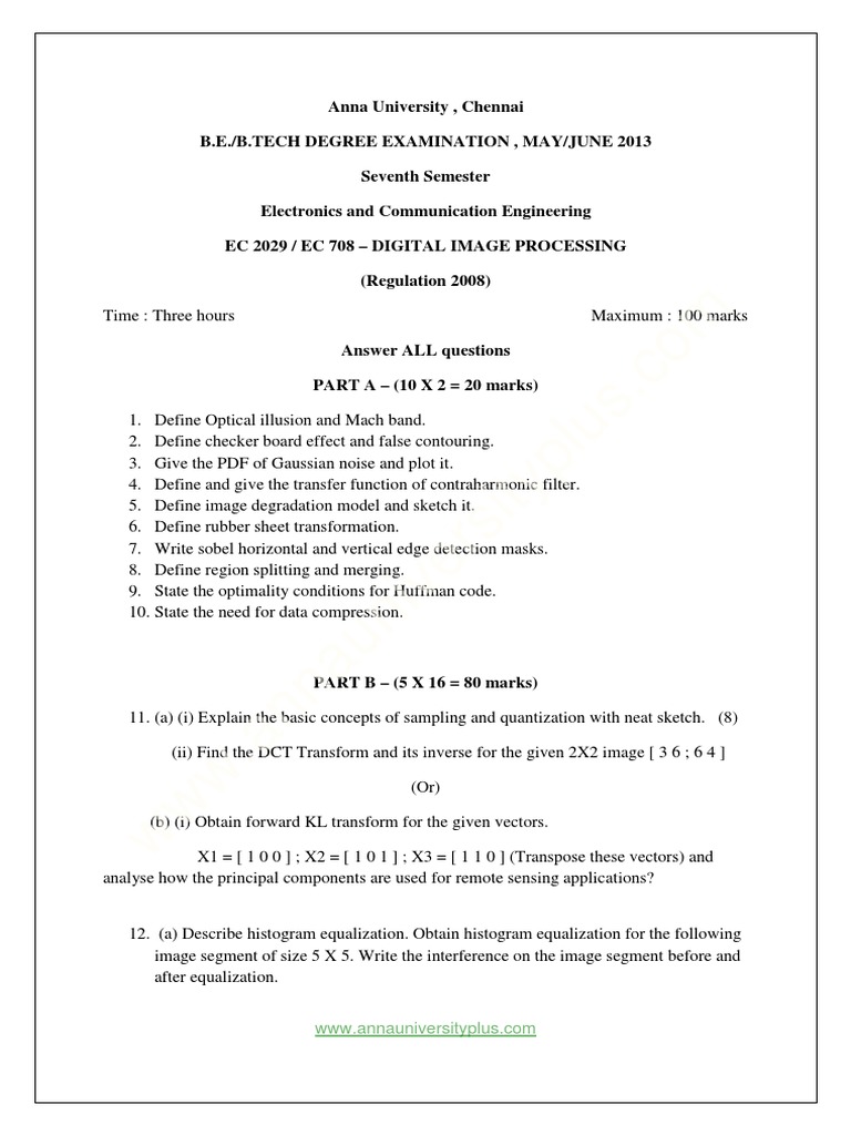 EC 2029 Digital Image Processing May June 2013 Question Paper | PDF ...