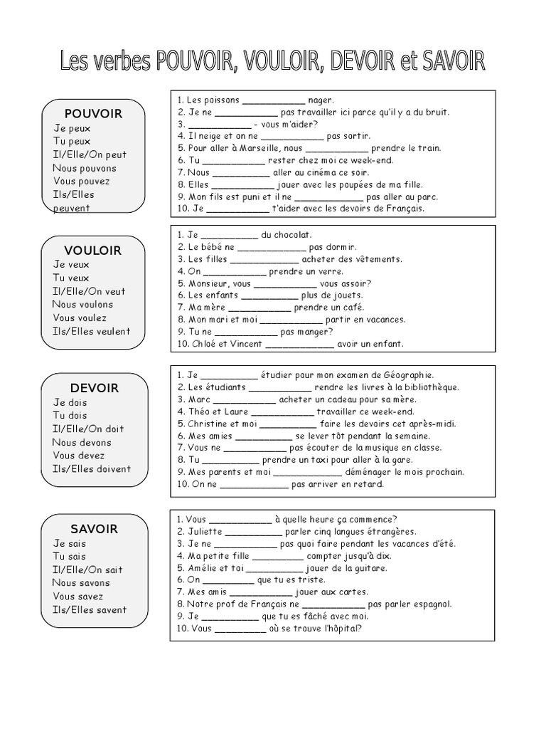 Les Verbs Pouvoir Vouloir Devoir Et Savoir | PDF