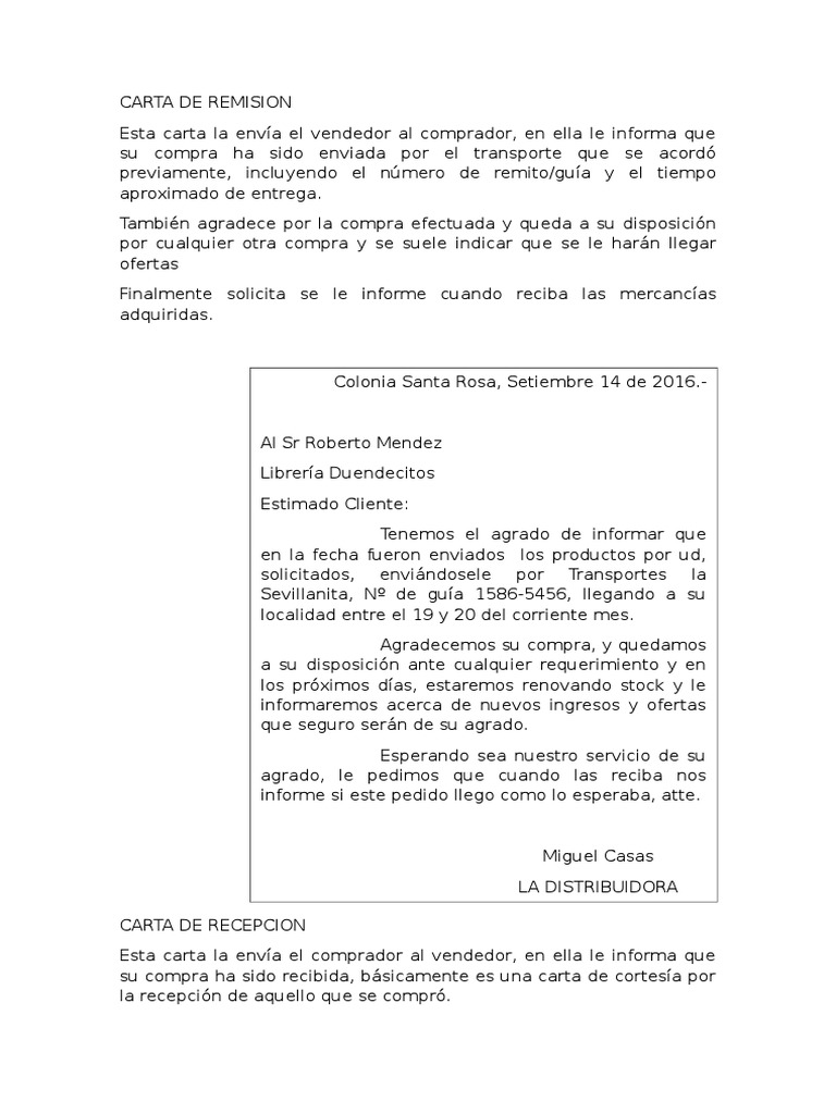 Carta de Remision y Recepcion | PDF