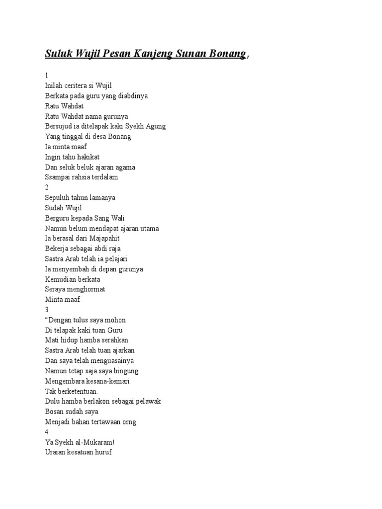 Suluk Wujil Pesan Kanjeng Sunan Bonang | PDF | Seni | Agama & Spiritualitas