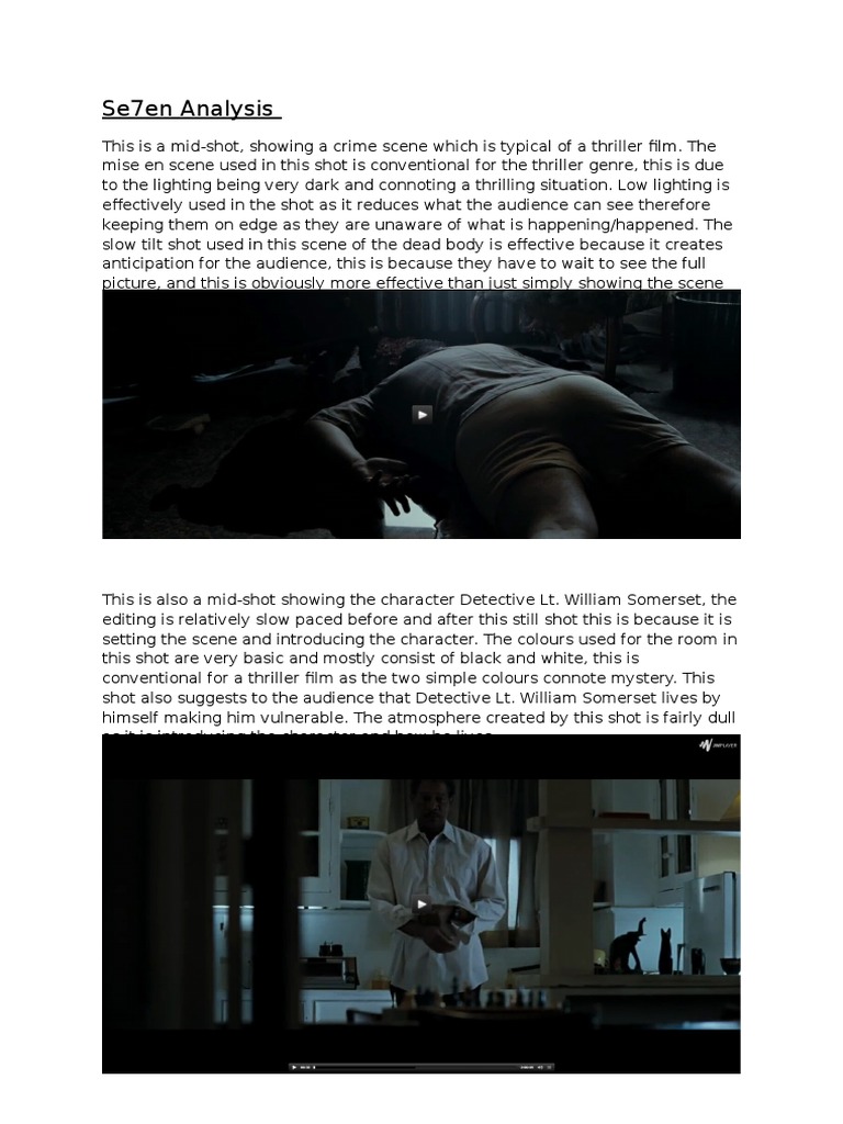 Se7en Analysis | PDF | Thriller (Genre) | Entertainment
