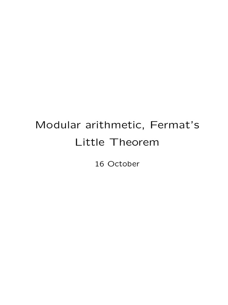 Modular Arithmetic, Fermat's Little Theorem: 16 October | PDF | Teaching Methods & Materials