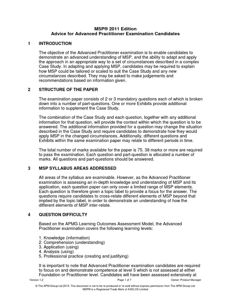 MSP 2011 Advanced Practitioner Exam Candidate Guidance v1.2 | PDF ...