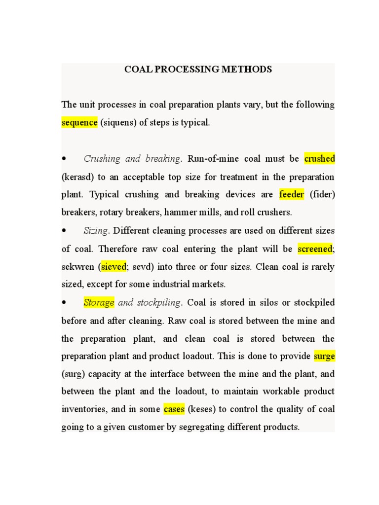Coal Processing Methods | Download Free PDF | Materials | Economic Sectors