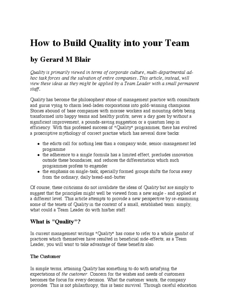 Enhancing Team Quality Management | PDF
