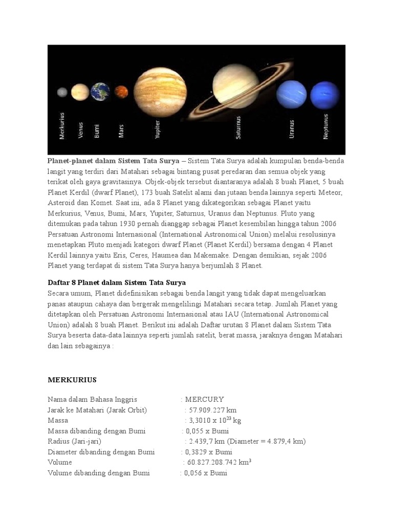 Planet-Planet Dalam Sistem Tata Surya Si | PDF | Sains & Matematika