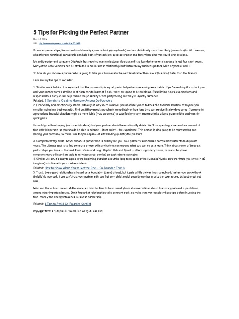 5 Tips For Picking The Perfect Partner | PDF