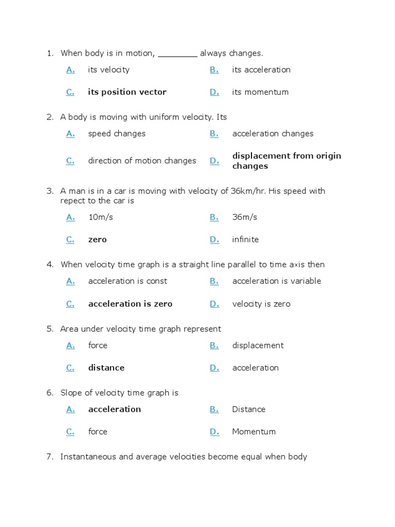 Physics MCQ | PDF | Acceleration | Force