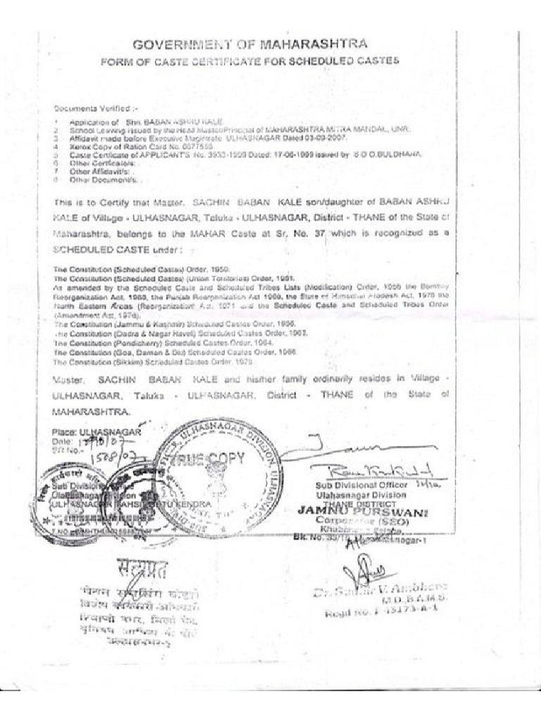 Caste Certificate | PDF