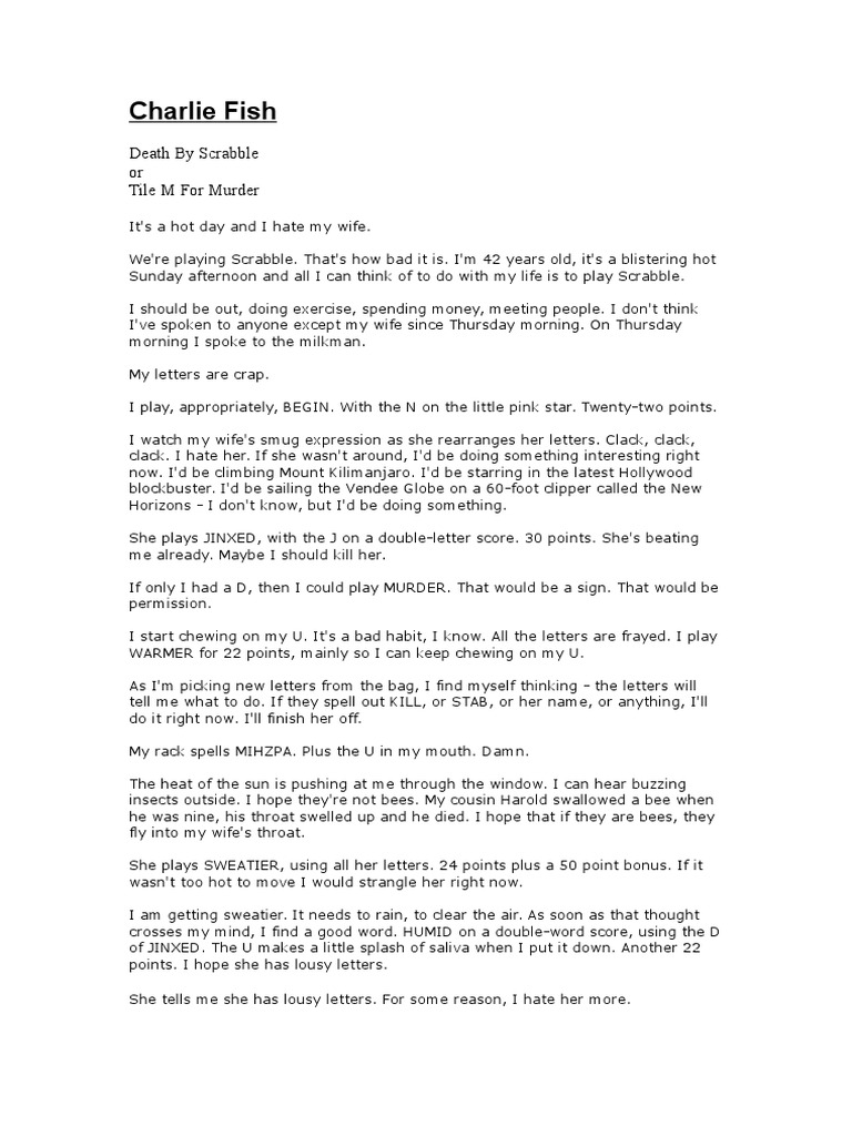 Charlie Fish: Death by Scrabble or Tile M For Murder | PDF | Leisure ...