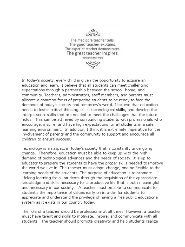 ED TECH Philosophy Statement 3 | PDF | Teachers | Educational Technology