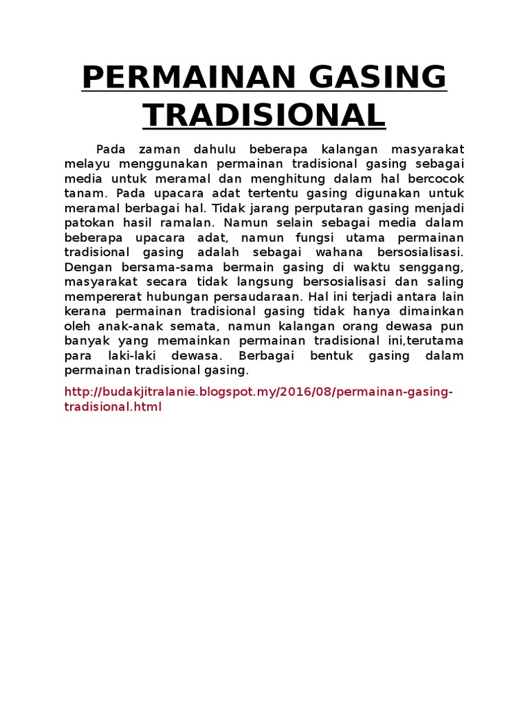 Sejarah dan Cara Bermain Gasing Tradisional | PDF