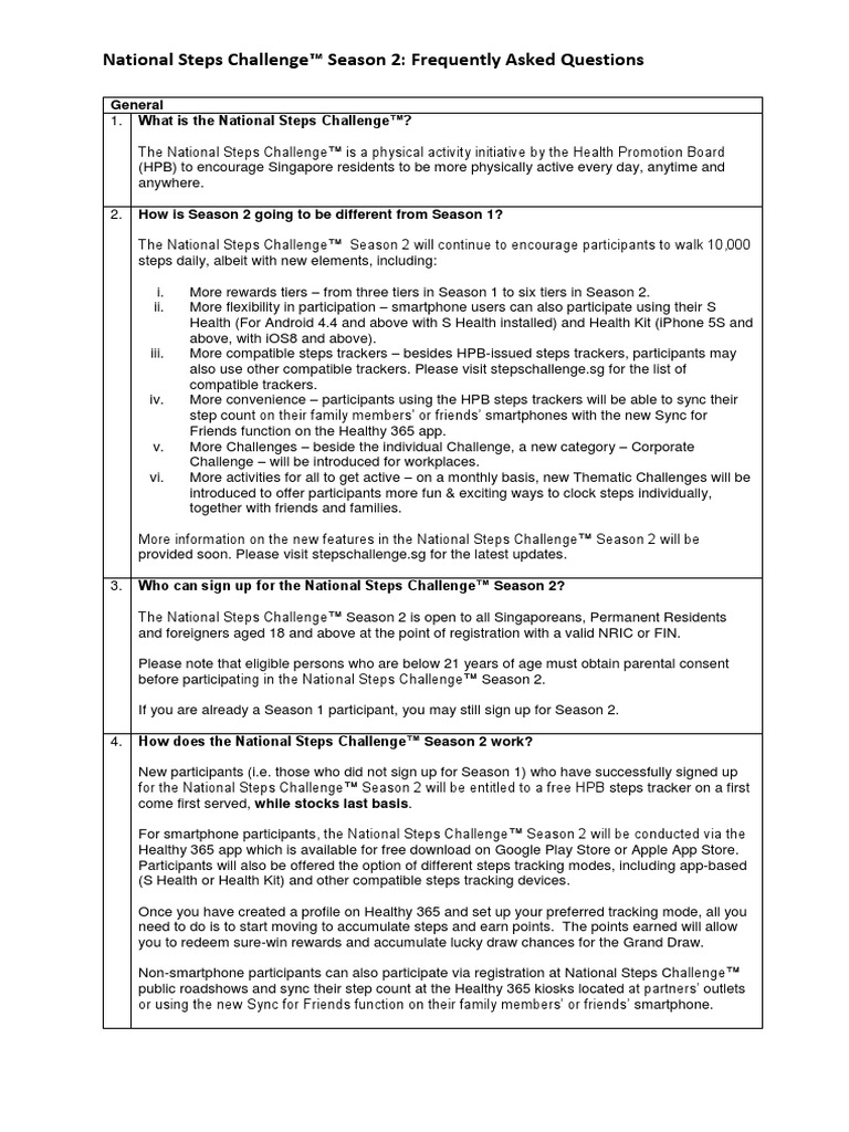 National Steps Challenge Season 2 FAQ | PDF | Ios | Mobile App