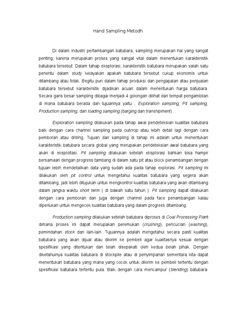 Metode Hand Sampling pada Batubara | PDF | Ilmu Sosial | Sains & Matematika