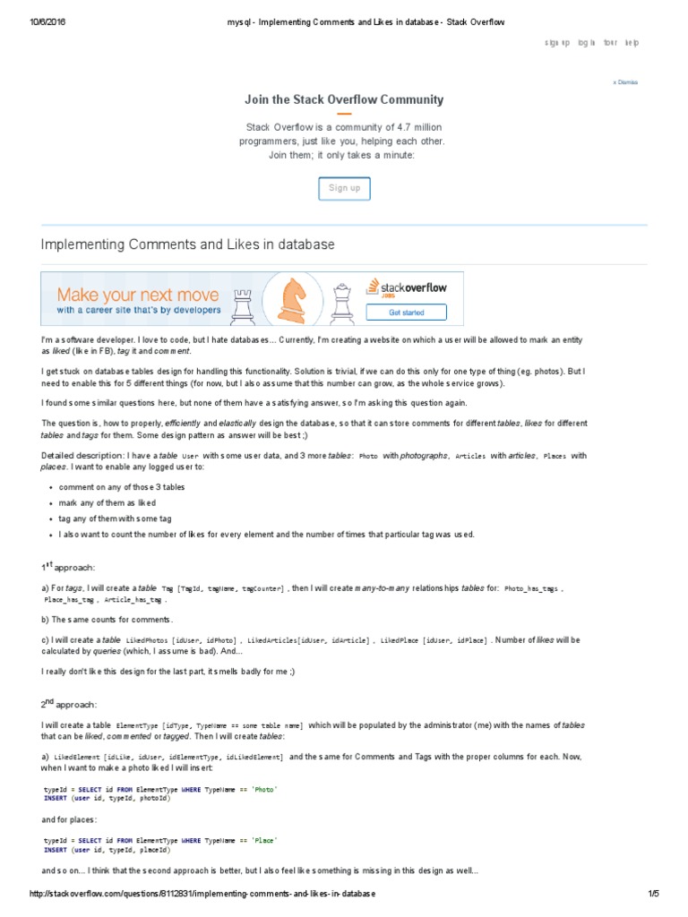 Mysql Implementing Comments And Likes In Database Pdf Table Database Databases