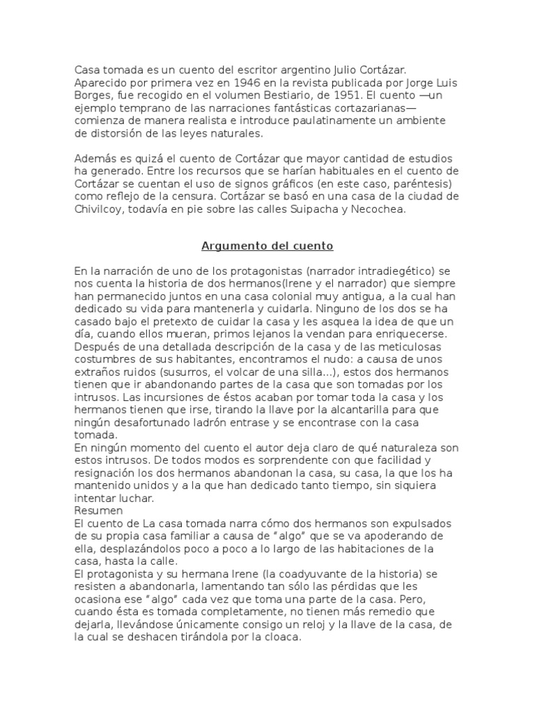 Casa Tomada: Análisis y Personajes | PDF | Science | Ciencia filosófica
