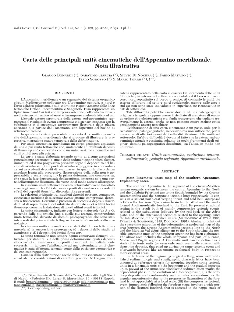 2009 - Carta Delle Principali Unità Cinematiche Dell'Appennino ...