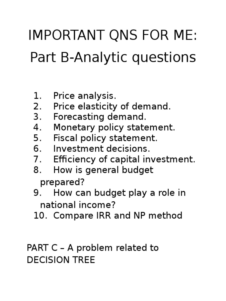 Important Qns For Me: Part B-Analytic Questions | PDF | Demand | Money