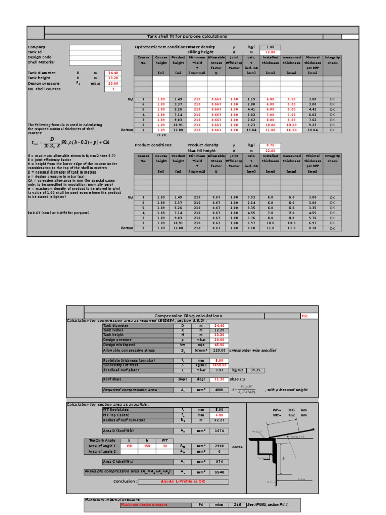 API2000 Tank Calcs | PDF | Vacuum | Pressure