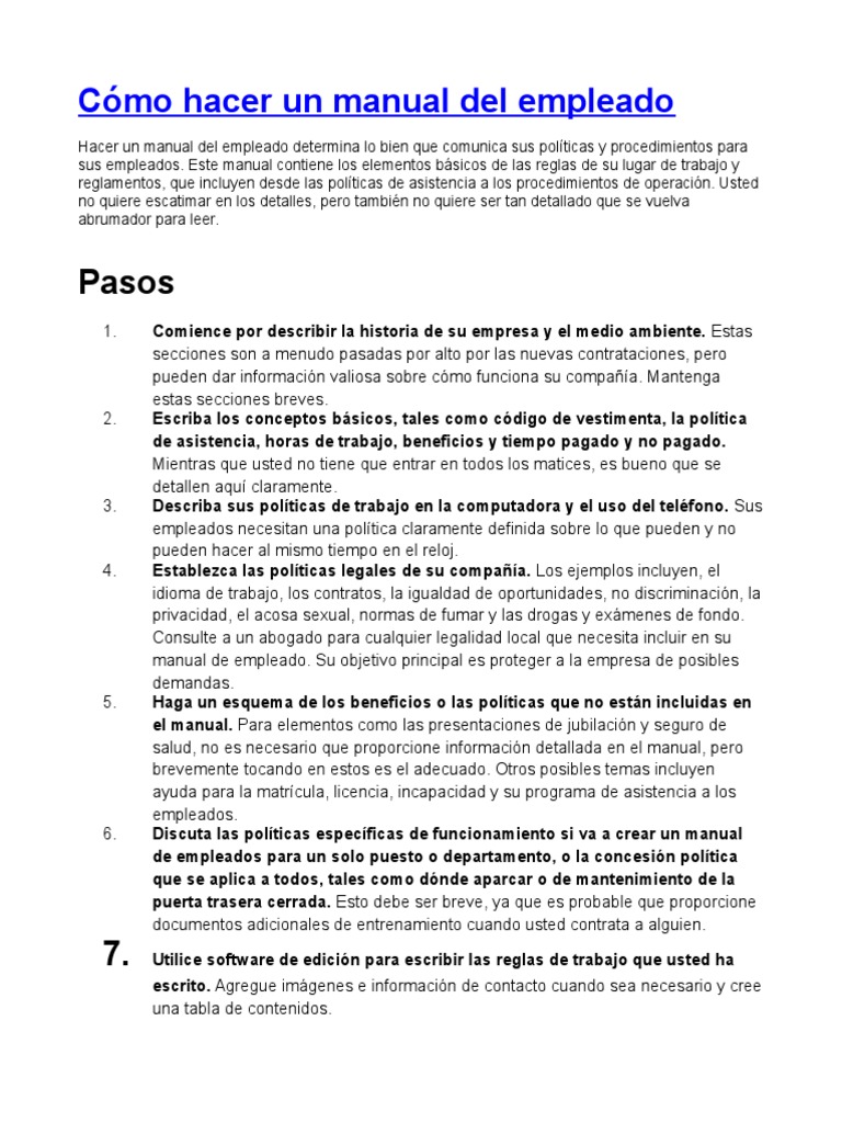 Cómo Hacer Un Manual Del Empleado | Internet | Red mundial Cómo Hacer Un Manual Del Empleado | Internet | Red mundial