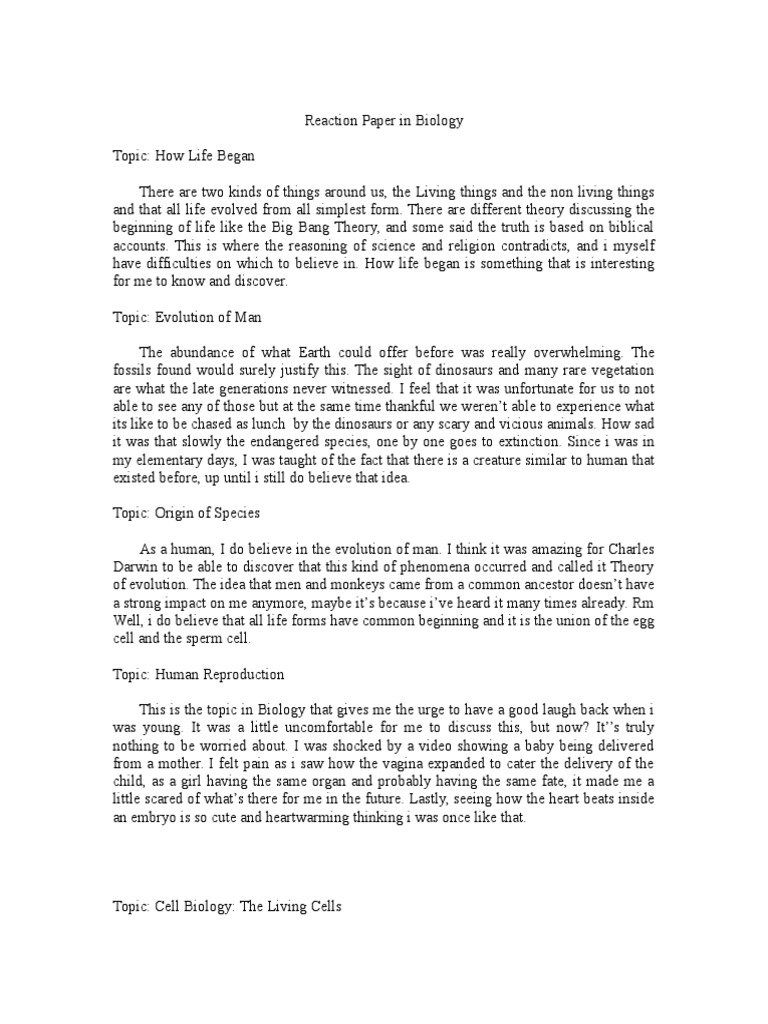 Bio Reaction Paper | PDF | Mitosis | Meiosis