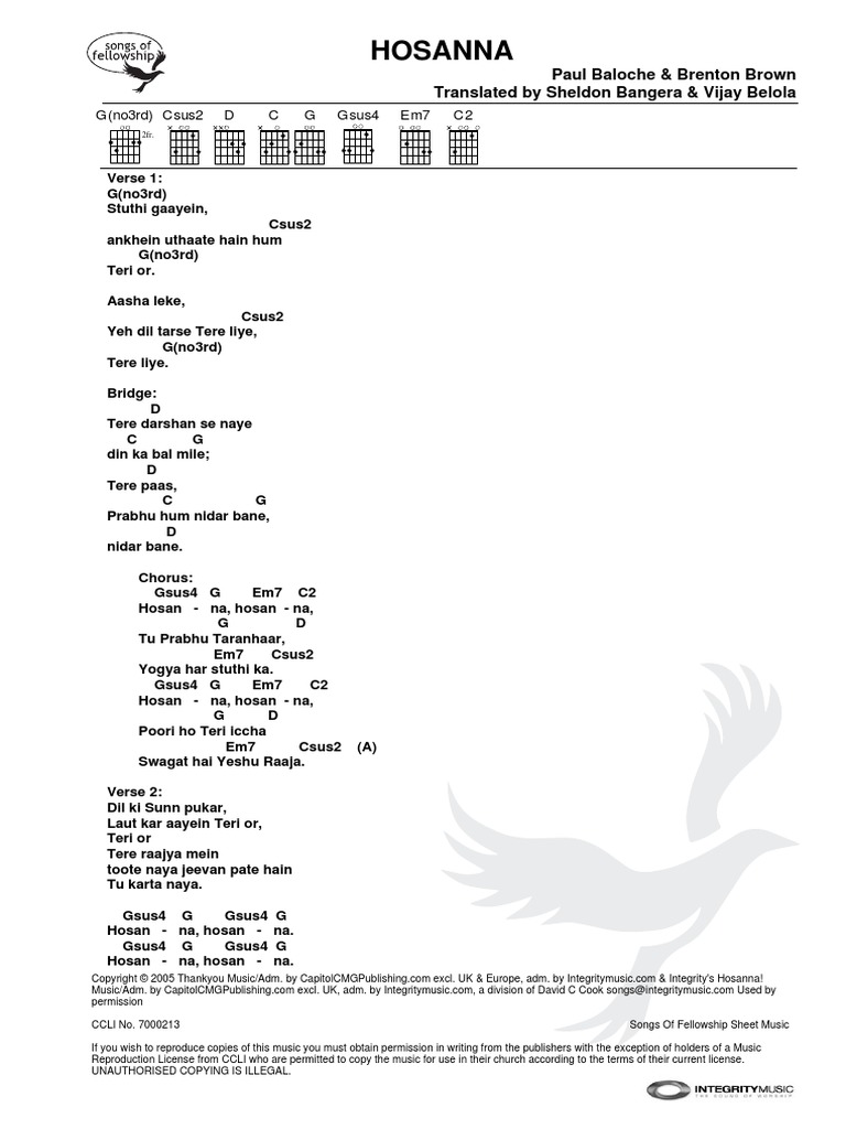 Hosanna: G (No3rd) Csus2 D C G Gsus4 Em7 C2 | PDF | Language Arts ...