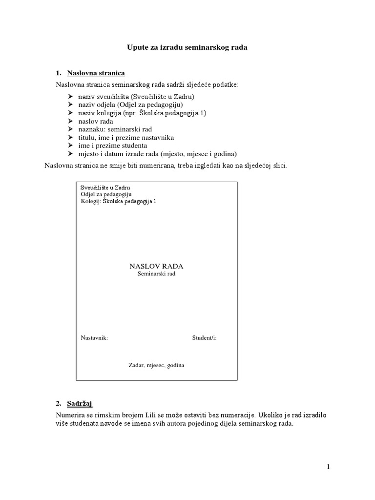 NOVO Upute Za Izradu Seminarskog Rada | PDF